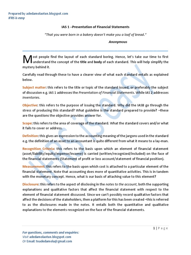 IAS 1: Financial Statements Overview | PDF | International Financial ...