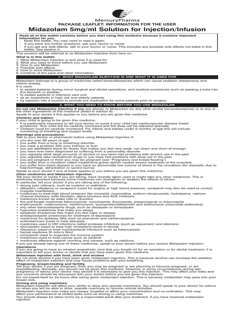 Midazolam 5mg/ml Solution For Injection/Infusion: Package Leaflet ...