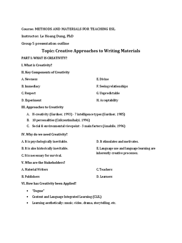 Handout For Creativity of Teaching Materials | PDF