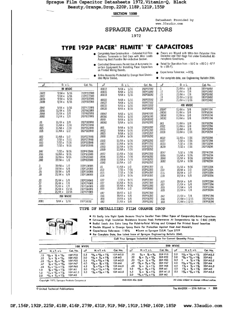 Sprague Capacitor Datasheets 1972 | PDF | Home & Garden