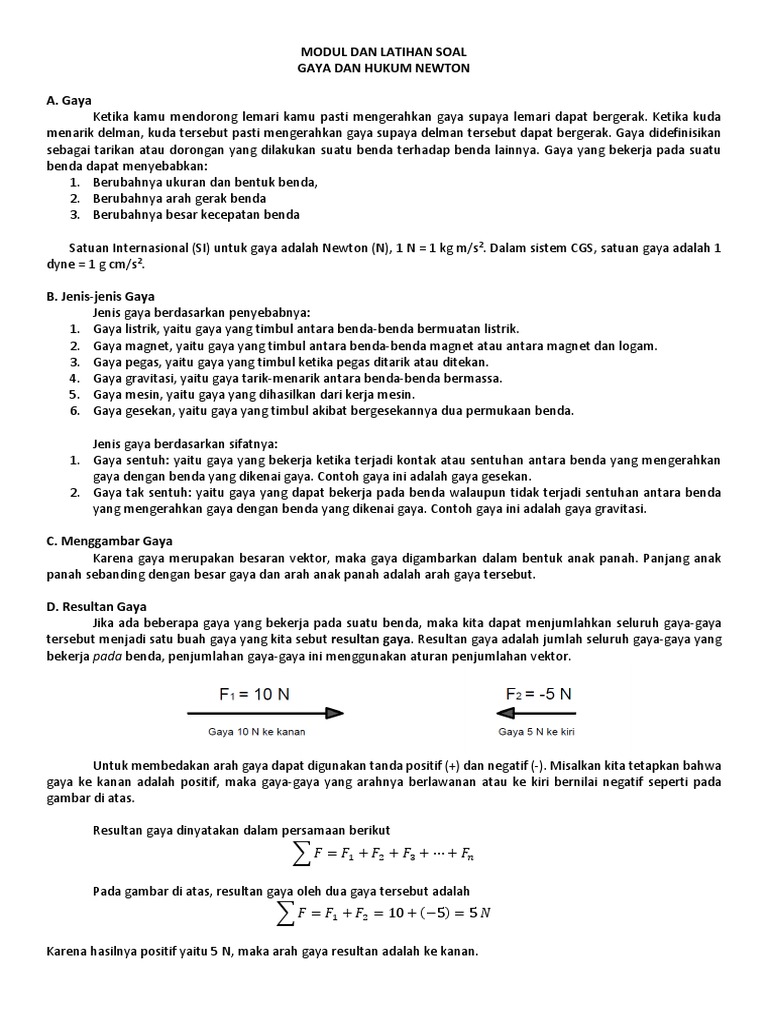 Modul Materi Dan Latihan Soal Gaya Dan Hukum Newton | PDF