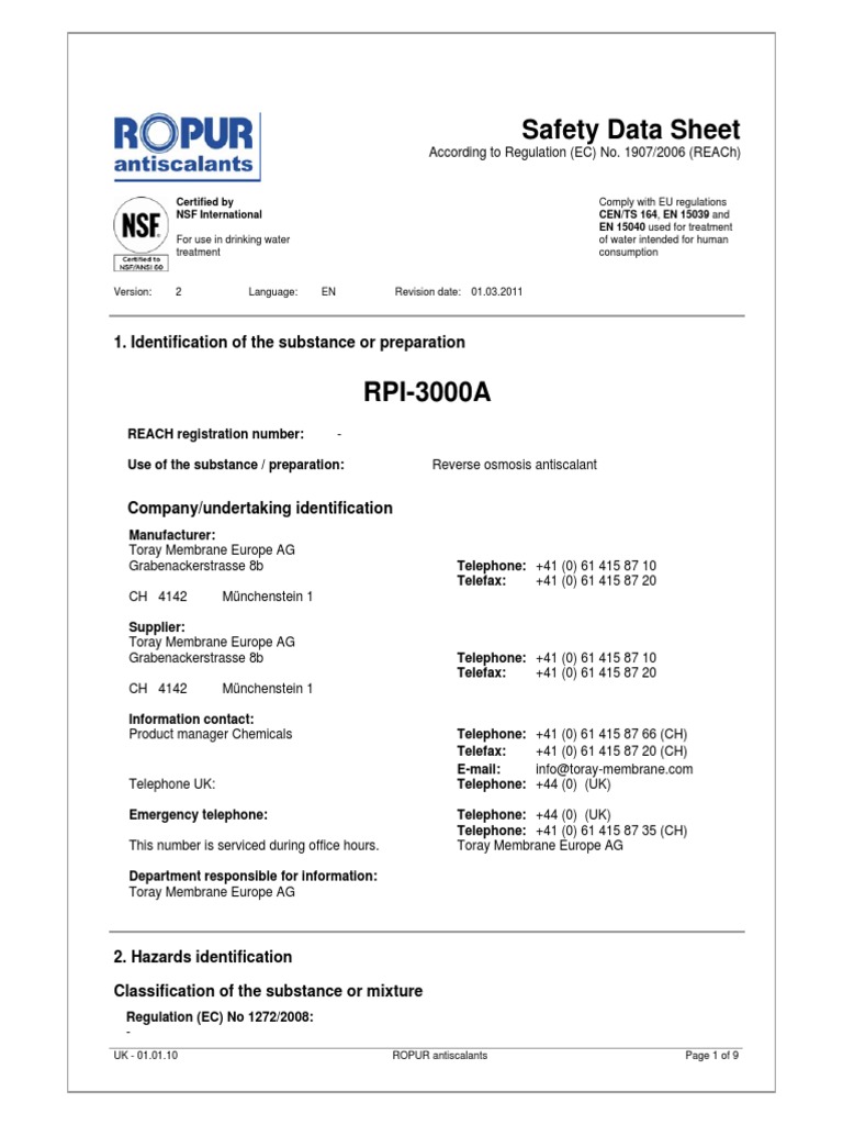 Images Antiscalants MSDS English Rpi-3000a en | PDF | Dangerous Goods | Toxicity