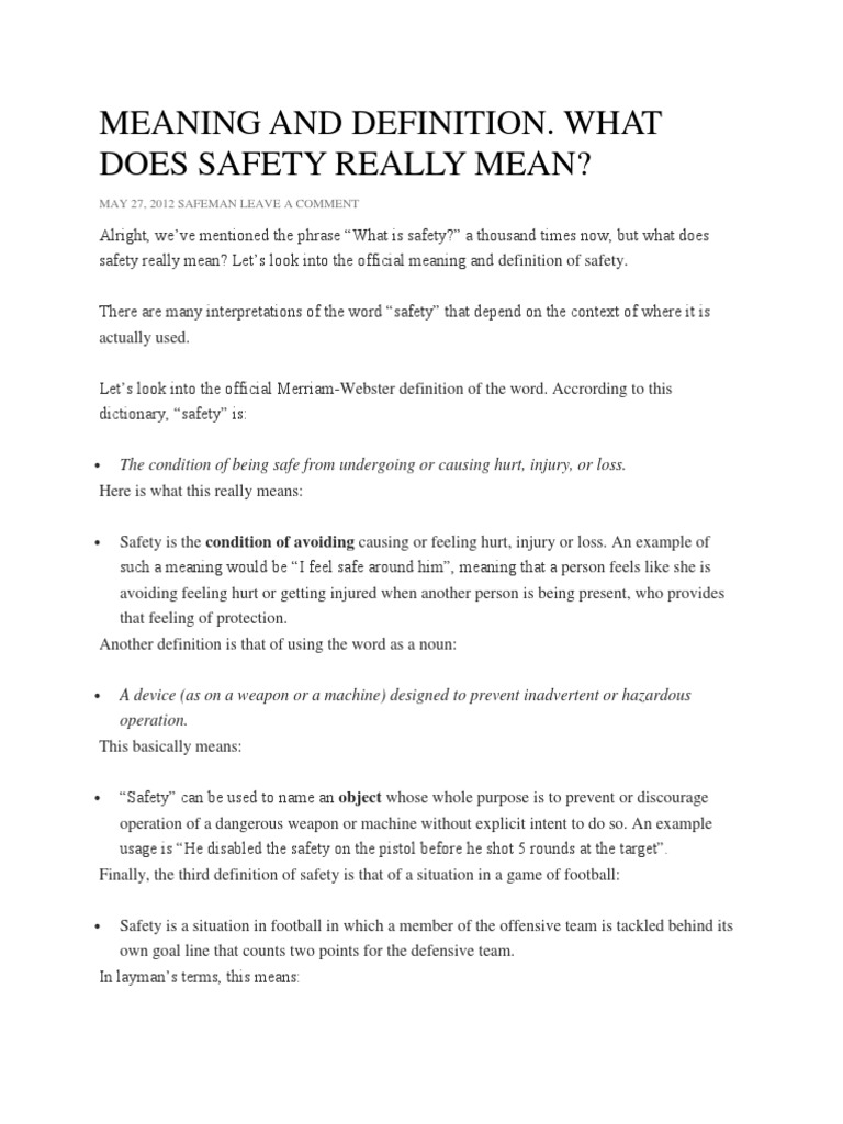 Understanding the Meaning and Definition of Safety | PDF