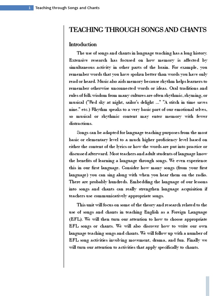 Teaching Through Songs and Chants PDF | Download Free PDF | English As ...