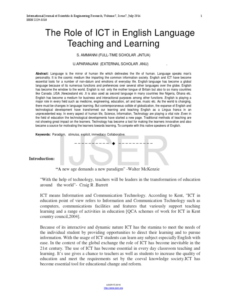 The Role of Ict in English Language Teaching and Learning | PDF ...