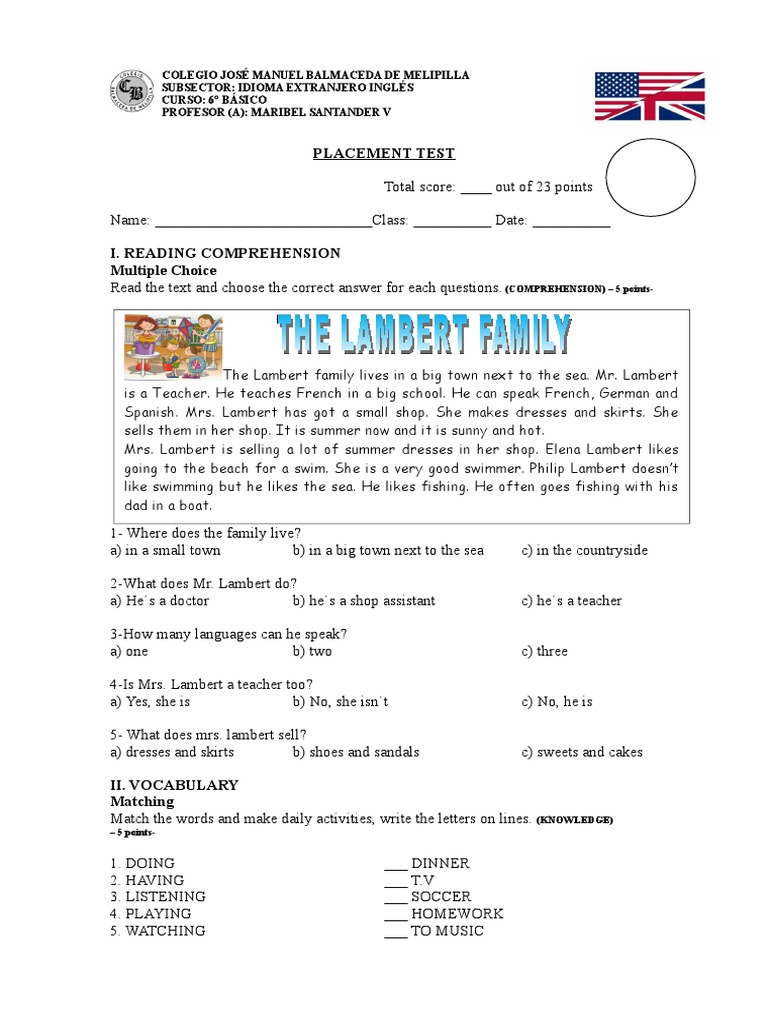 PLACEMENT TEST FOR 6TH GRADE ENGLISH STUDENTS | PDF | Semiotics ...