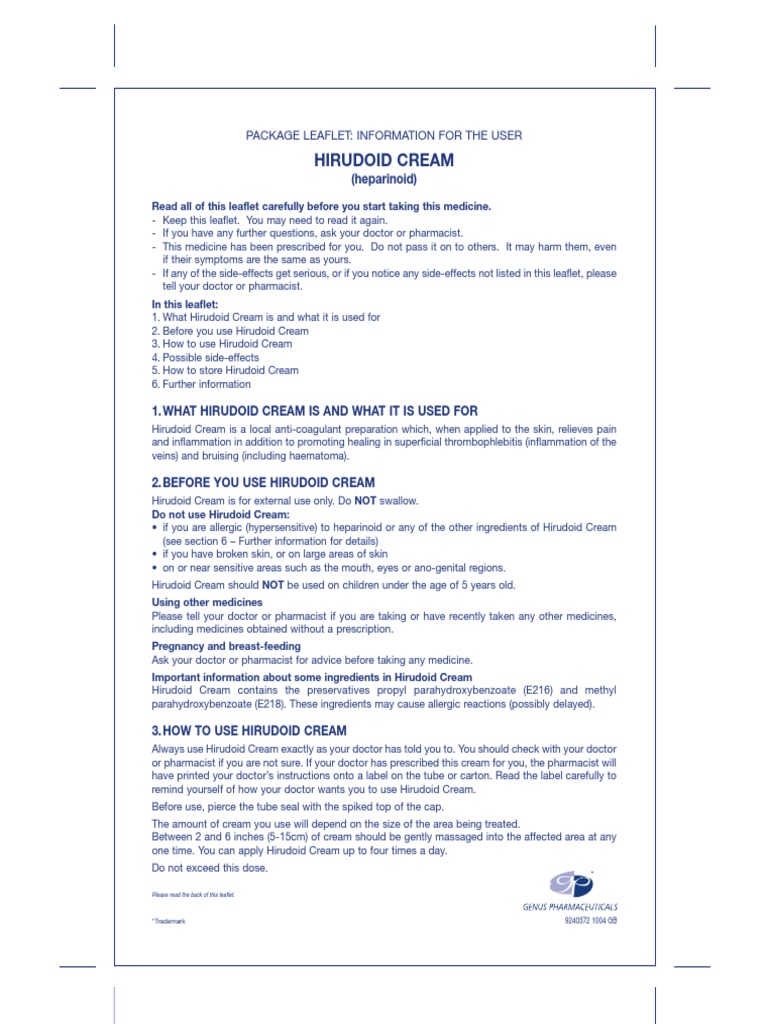 Hirudoid Cream Usage and Side Effects | PDF | Adverse Effect | Medical ...