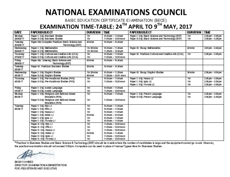 2017 BECE Timetable | PDF | Nigeria
