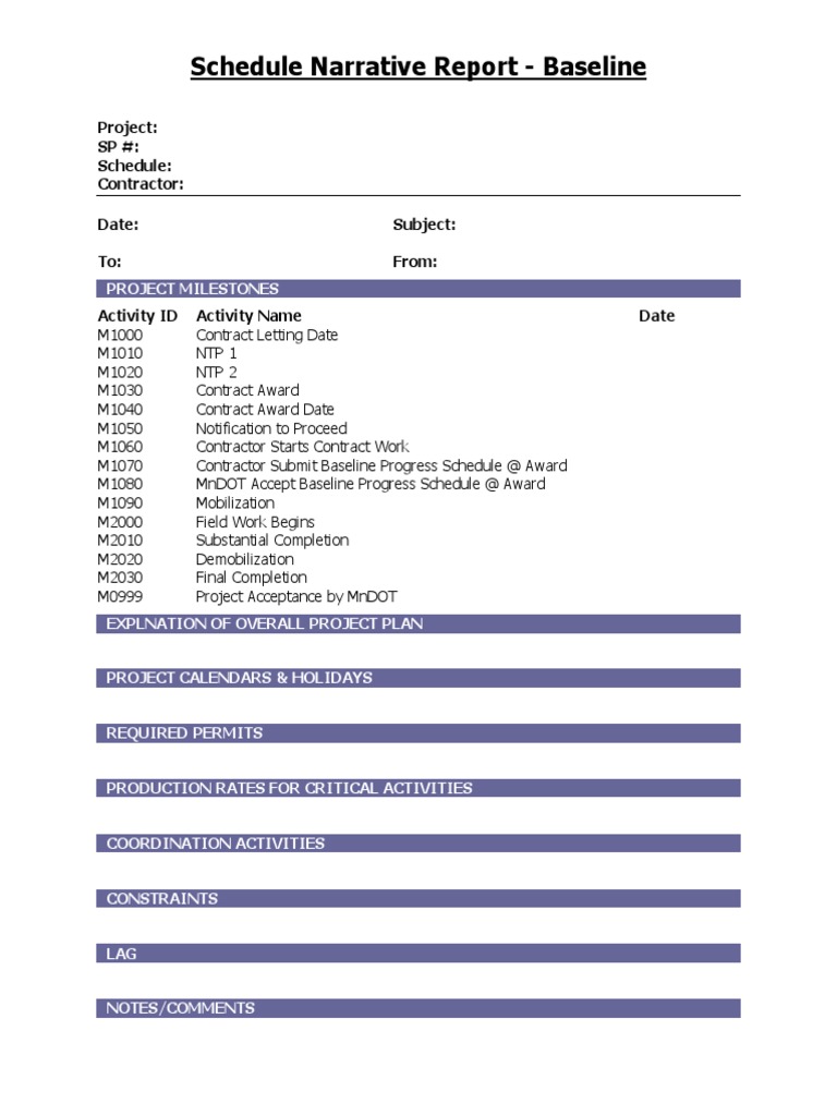 Baseline Schedule Narrative Report | PDF | Technology & Engineering