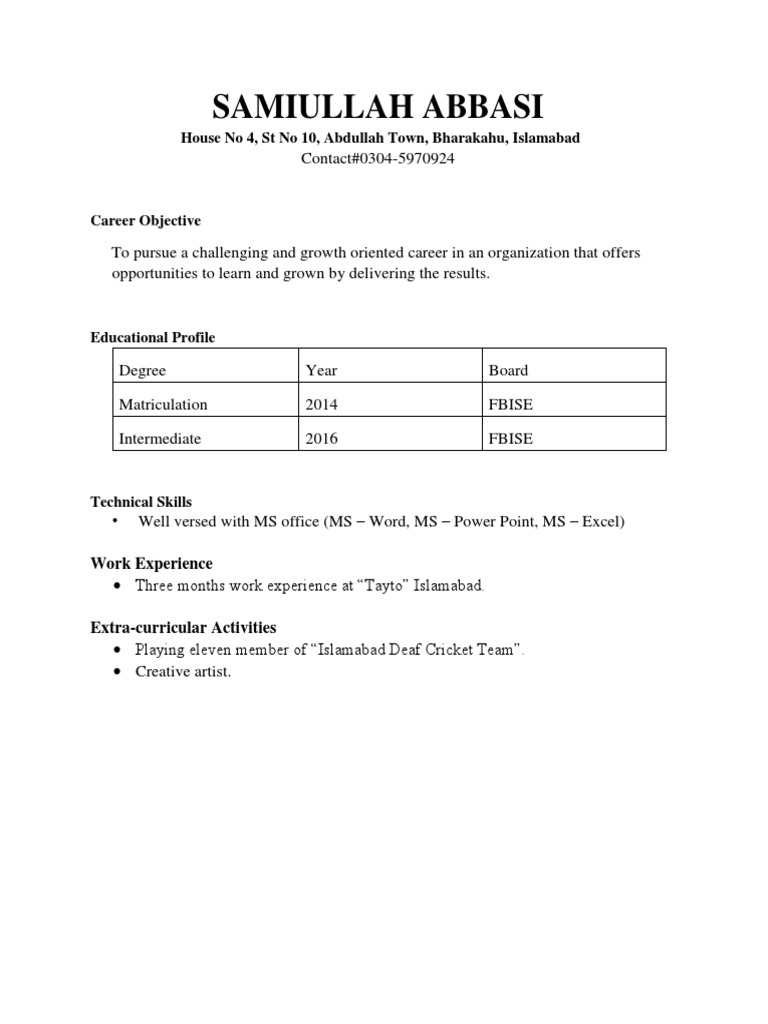 Samiullah CV | PDF | Behavior Modification | Learning