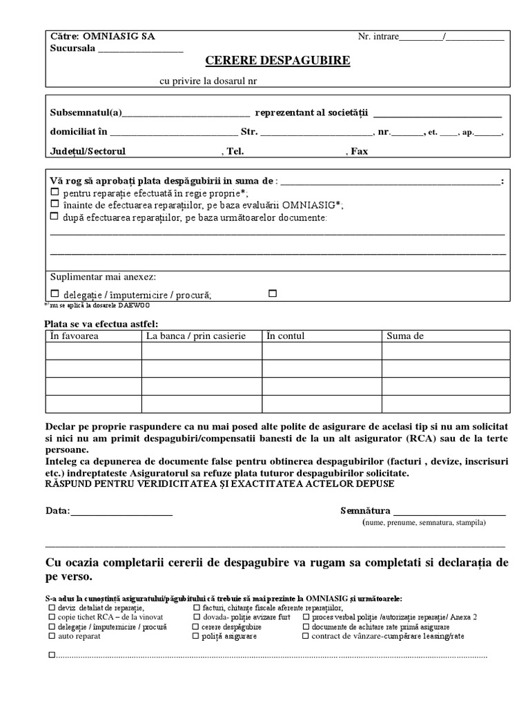 05.02 Cerere Despagubire | PDF