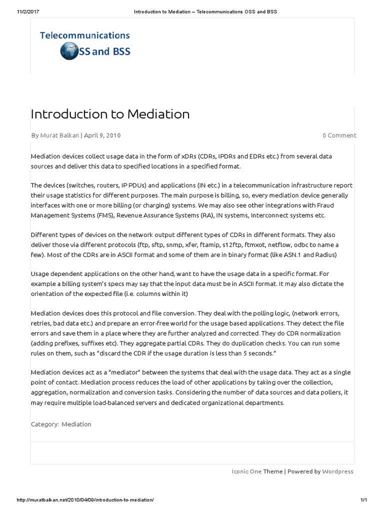 Introduction To Mediation - Telecommunications OSS and BSS | PDF | Data ...