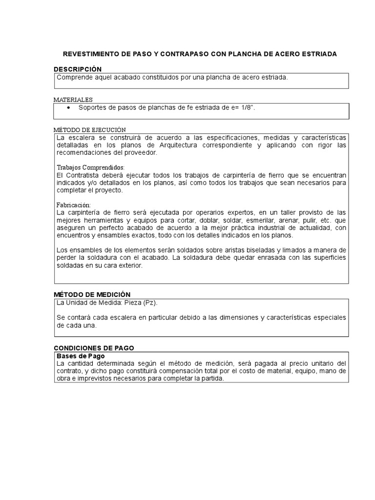 Revestimiento de Paso y Contrapaso Con Plancha de Acero Estriada | PDF