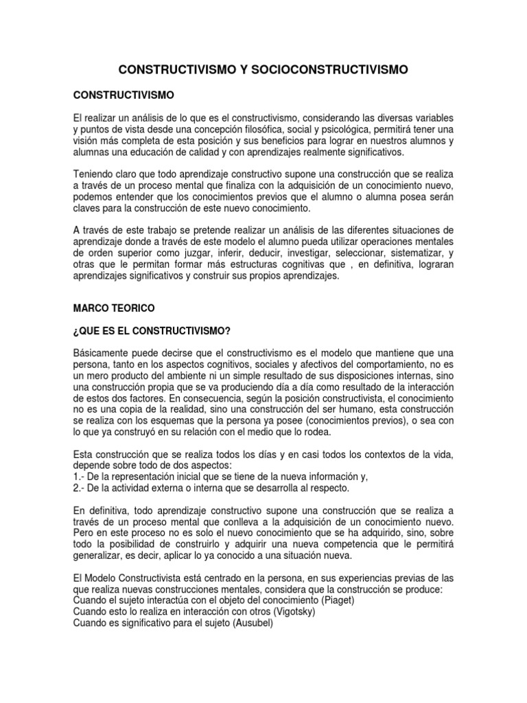 Constructivismo y Socioconstructivismo | PDF | Constructivismo (filosofía de la educación ...