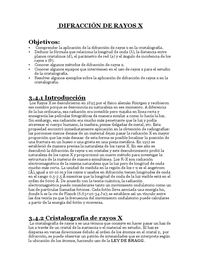 Difracción de Rayos X | PDF | Cristalografía de rayos X | Radiación ...