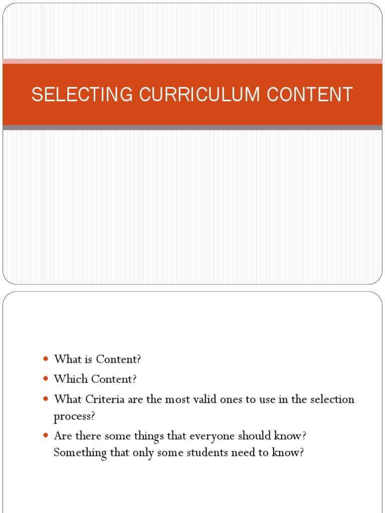 Week 9 II Selecting Curriculum Content | PDF | Knowledge | Curriculum