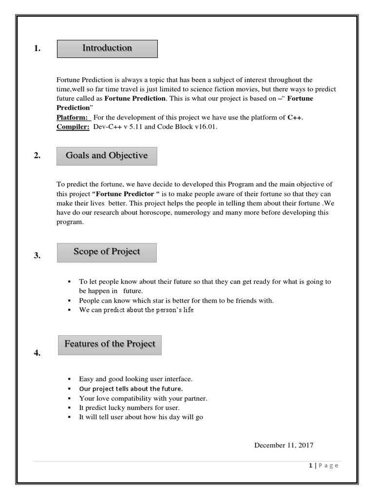 Fortune Prediction DOCUMENTATION | PDF | Prediction | C++