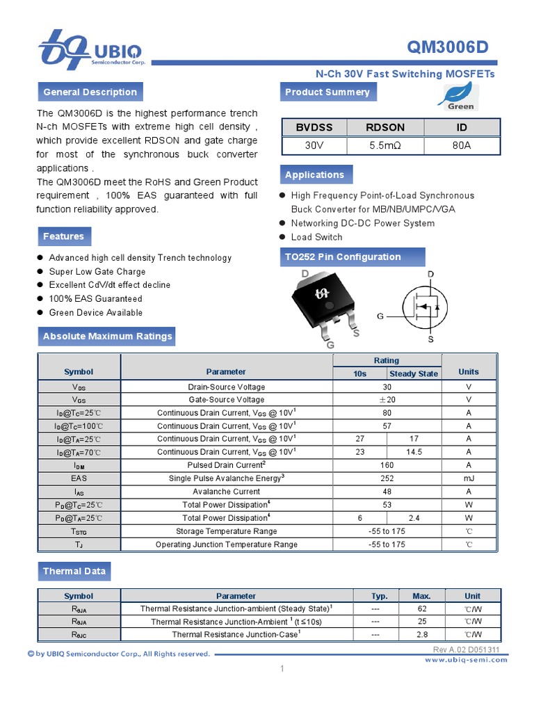 M3006D | Download Free PDF | Field Effect Transistor | Mosfet