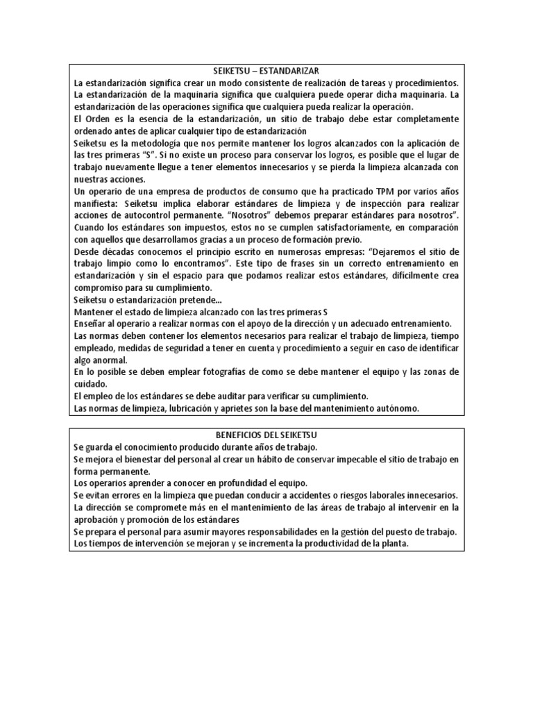Seiketsu - Estandarizar | PDF | Science | Ingeniería