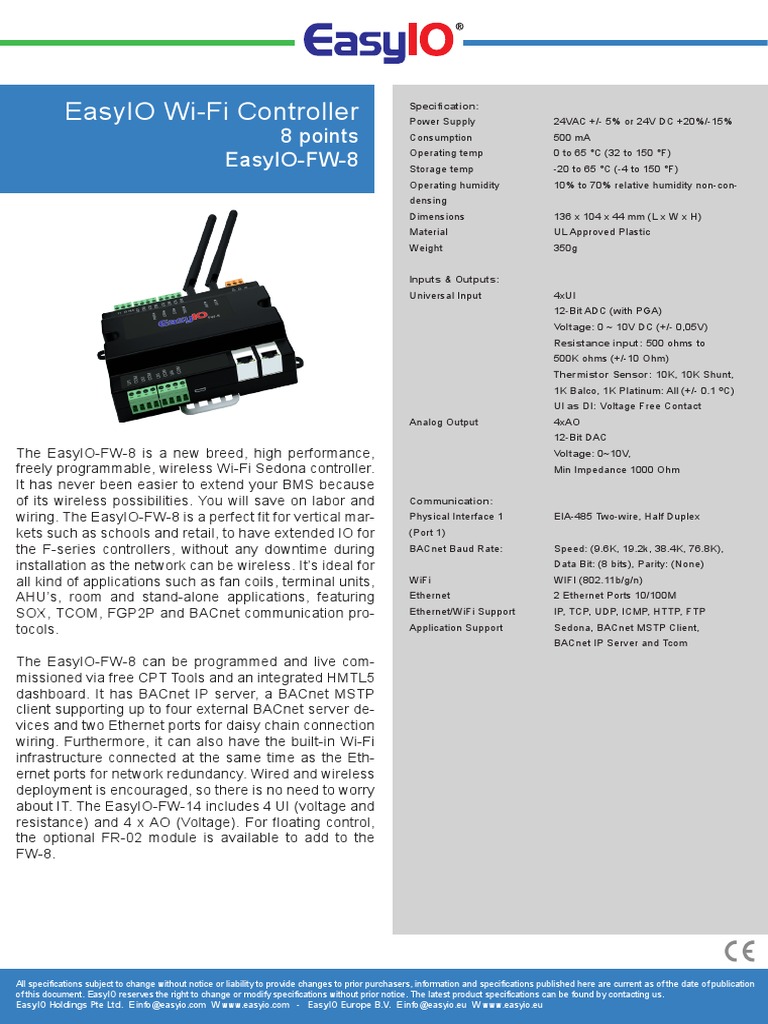 EasyIO Wi-Fi Controller 8 Points Easy IO FW 8 PDF | PDF | Wi Fi ...