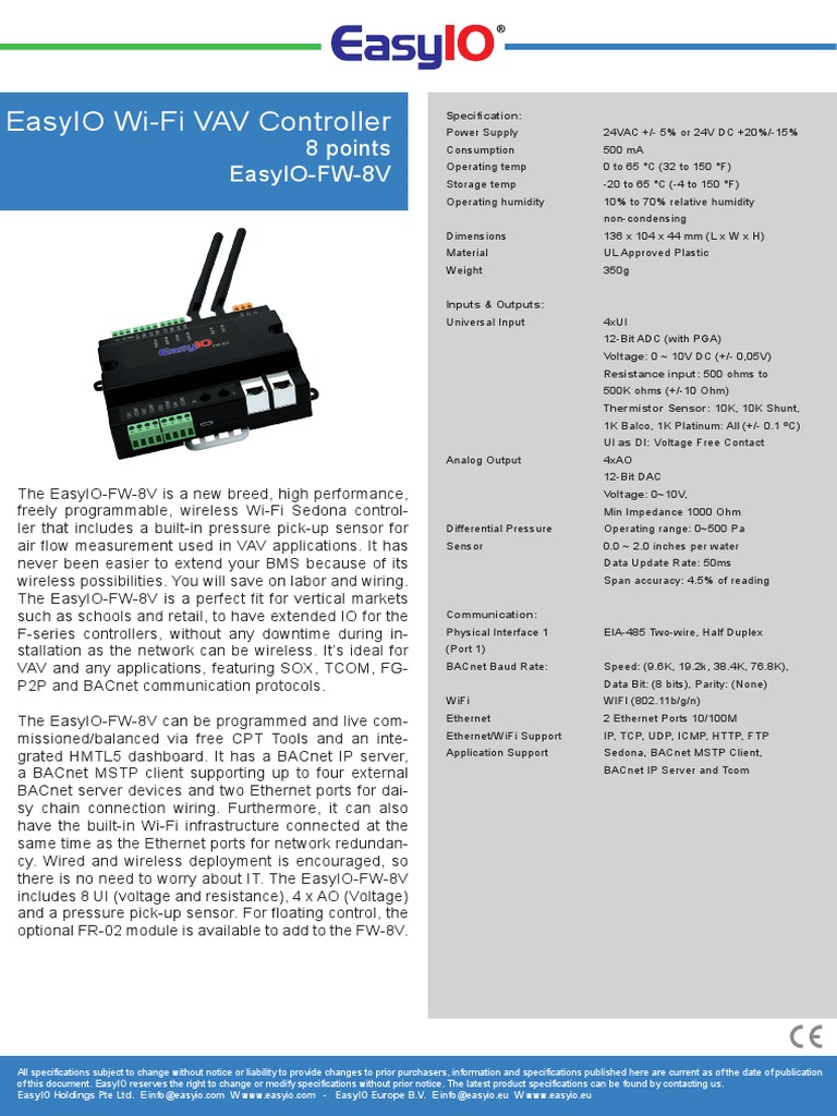 EasyIO Wi-Fi Controller 8 Points Easy IO FW 8V PDF | PDF | Wi Fi | Port ...