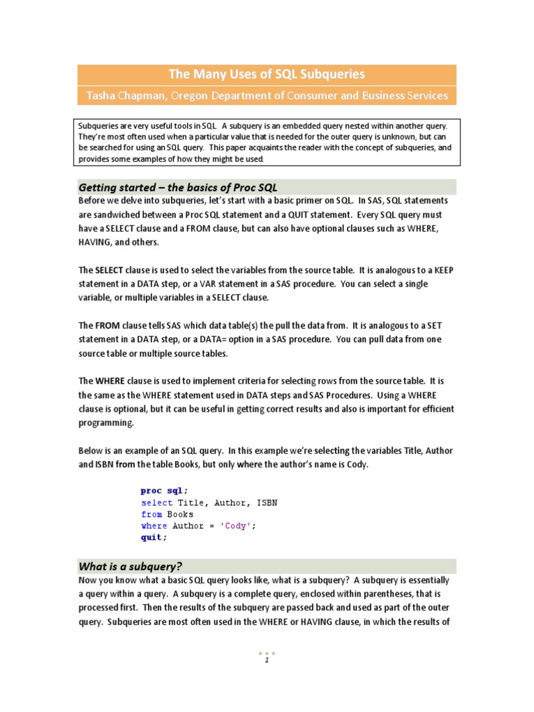 The Many Uses of SQL Subqueries | PDF | Sql | Data Management