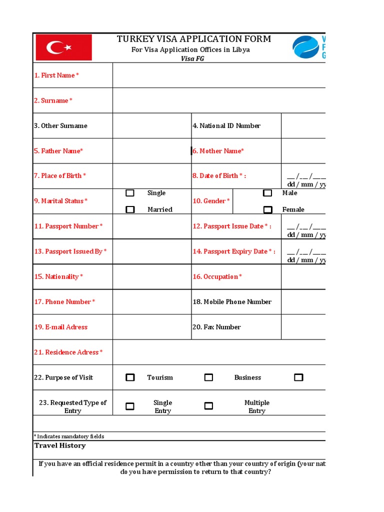 Turkey Visa Form | PDF | Travel Visa | Passport
