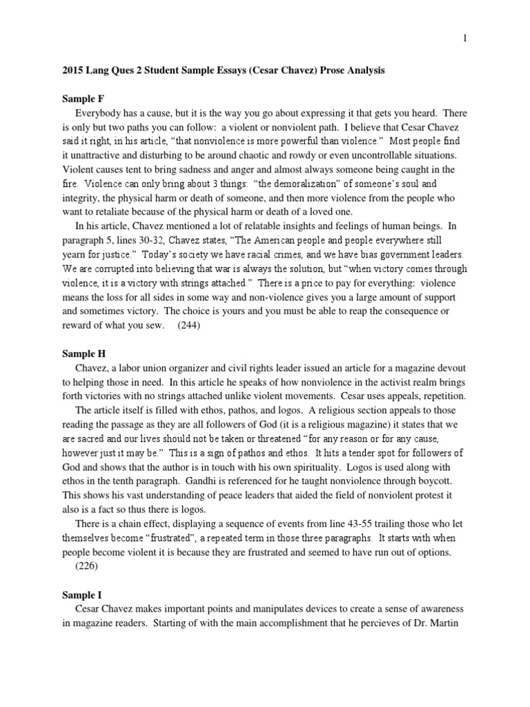 2015 Lang Ques 2 Cesar Chavez Prose Analysis Samples | PDF ...