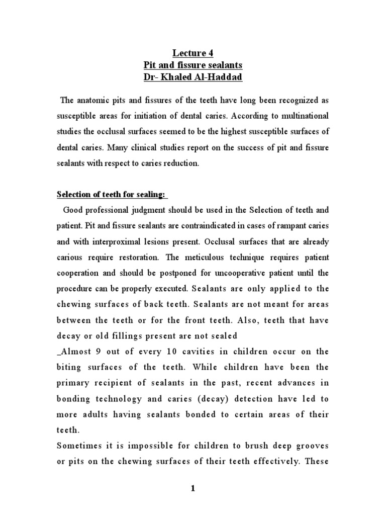 Lecture 4 Pit and Fissure | Unduh gratis PDF | Tooth Enamel | Human Tooth