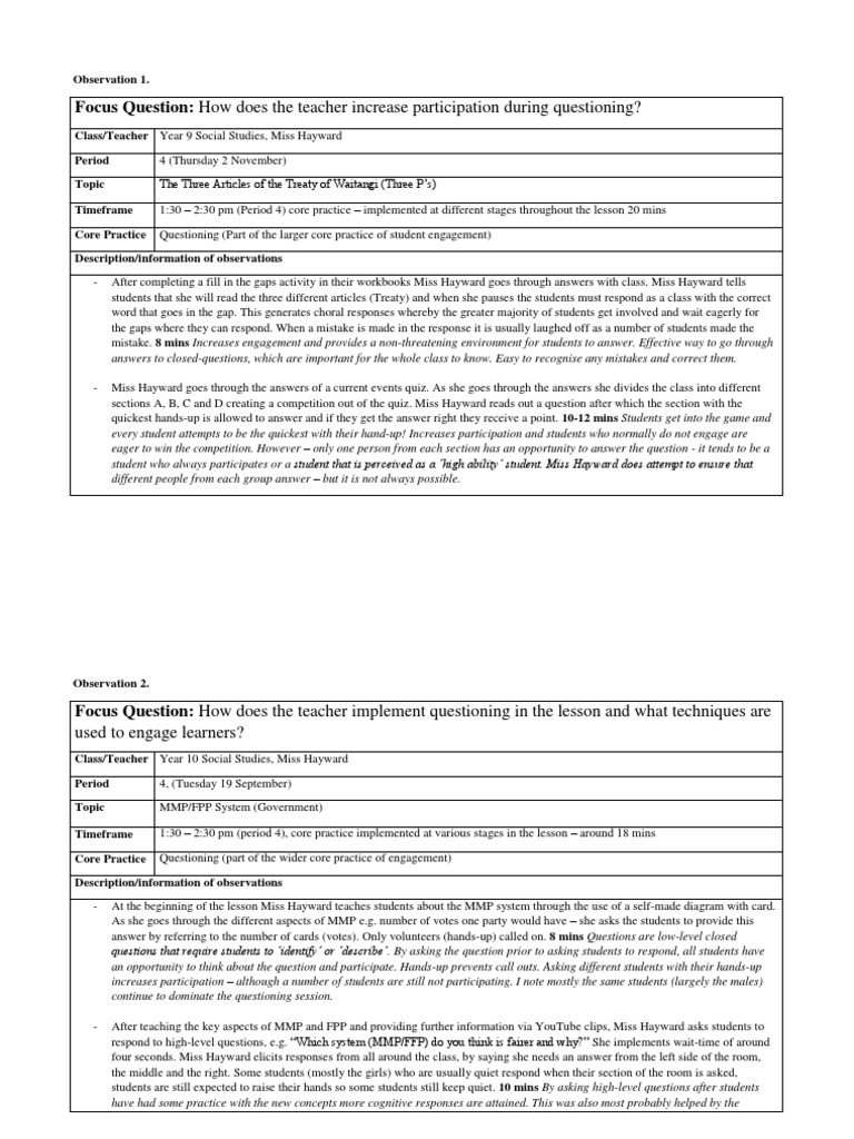 Questioning Observations | PDF | Question | Teachers