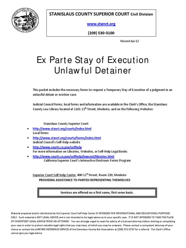 UD ExParte Stay of Execution Packet PDF | PDF | Eviction | Ex Parte