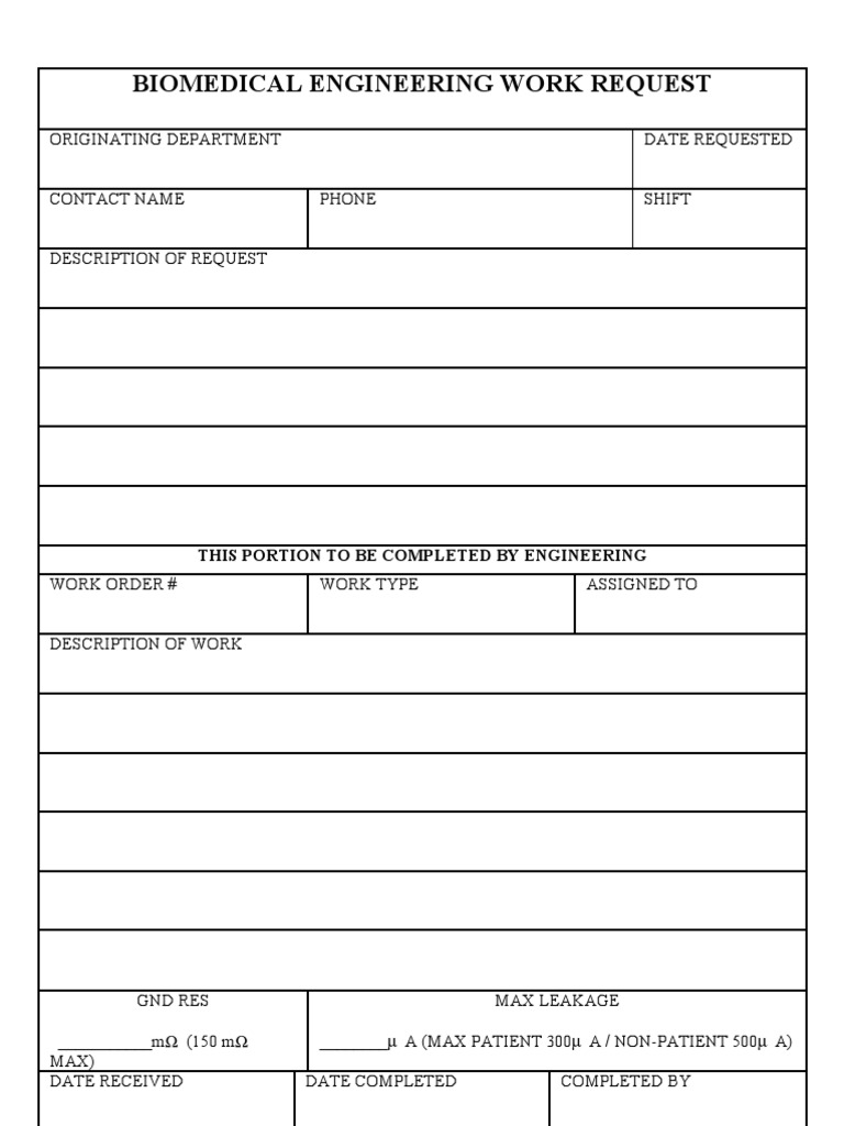 Biomedical Engineering Work Request | PDF