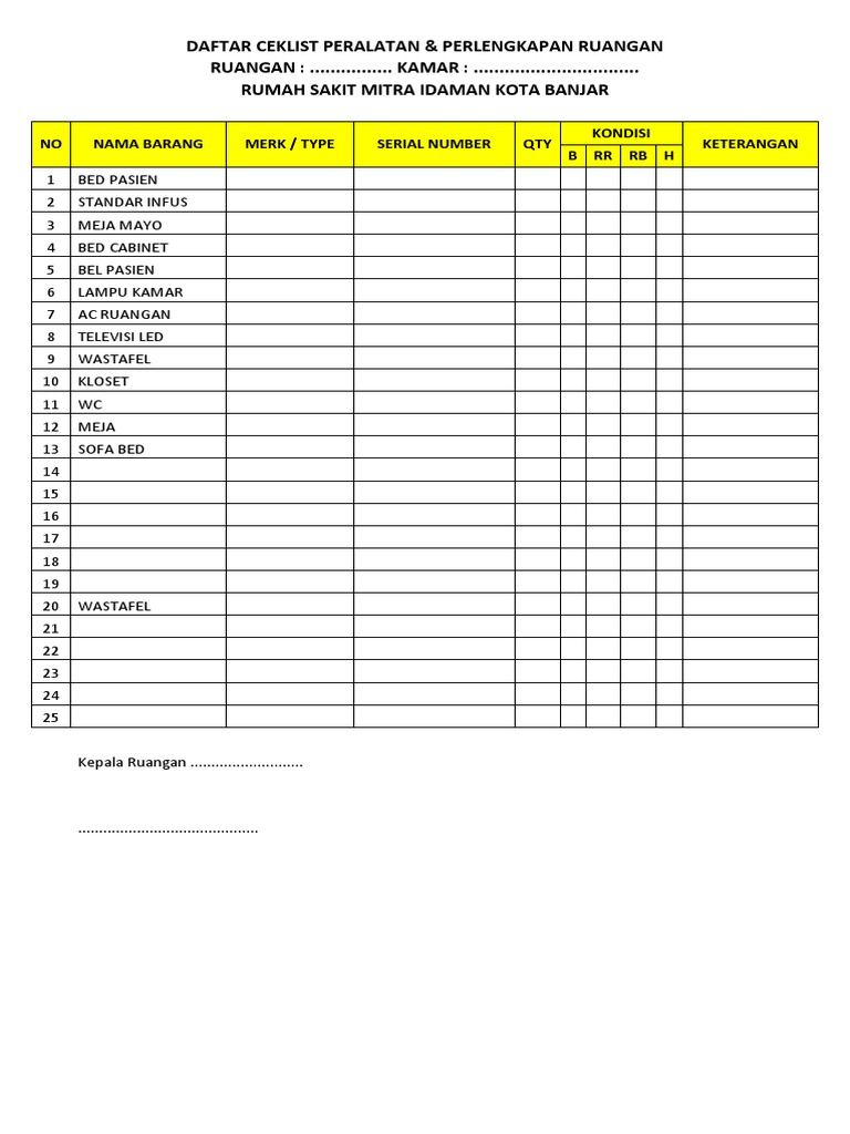 Daftar Ceklist Peralatan | PDF