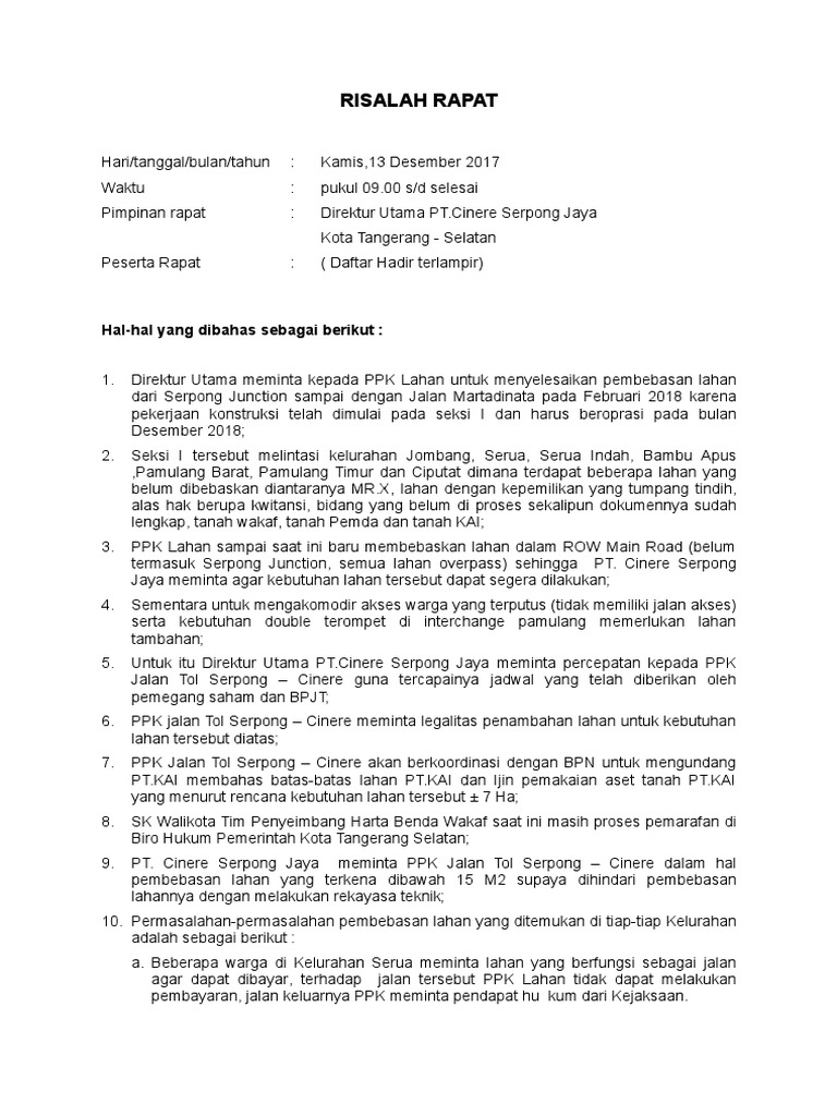 Risalah Rapat Ka BPN | PDF