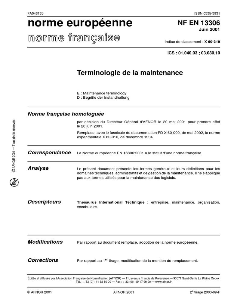 NF EN 13306.pdf | Métrologie | Ouvrage de référence