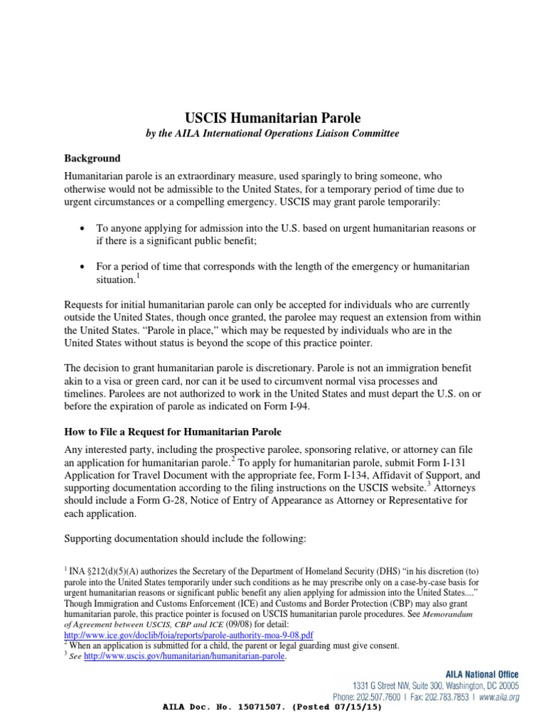 Humanitarian Parole Practice Pointer | PDF | United States Citizenship ...