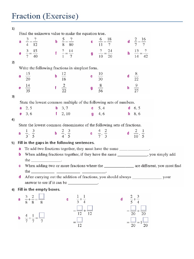 Fraction (Exercise) : Fill in The Gaps in The Following Sentences | PDF