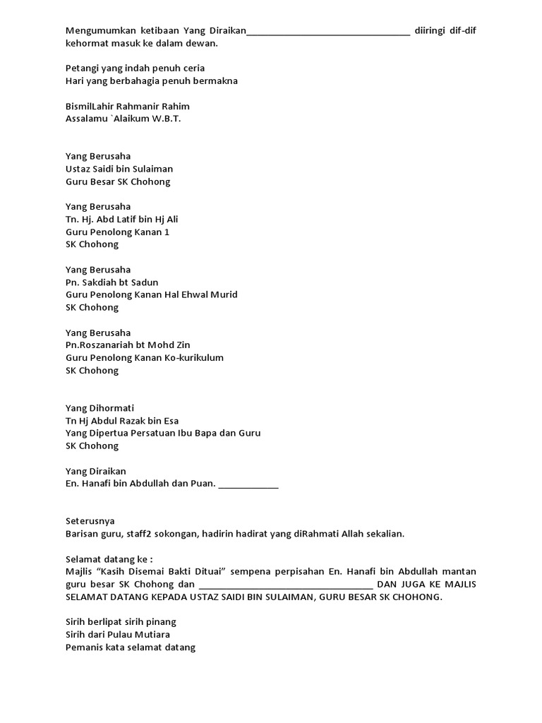 Teks MC Majlis Perpisahan | PDF