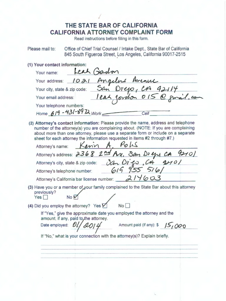 CALIFORNIA State Bar Complaint Re: Kevin A. Polis Tim N. Smith Final ...