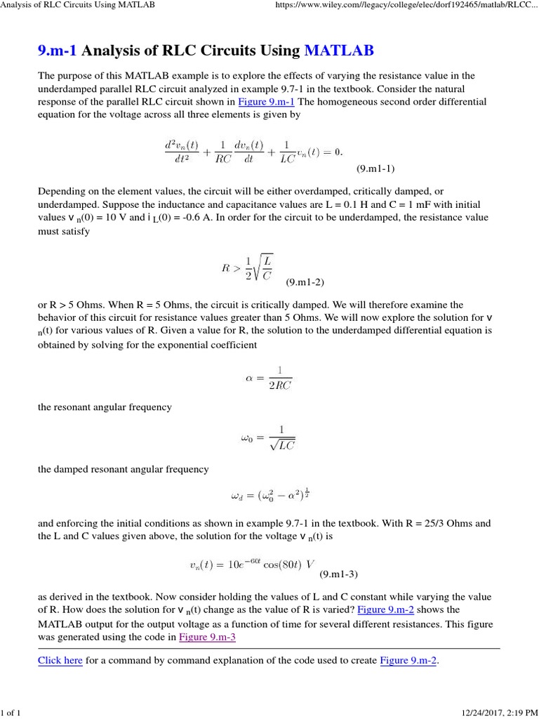 Analysis of RLC Circuits Using MATLAB | PDF | Electrical Network | Physical Quantities