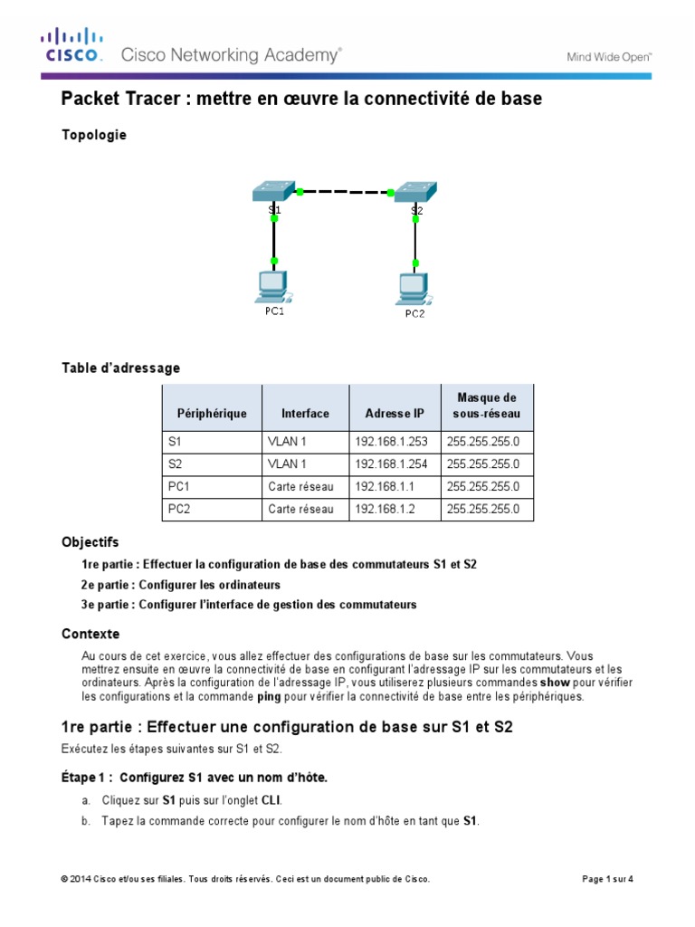 2.3.2.5 Packet Tracer - Implementing Basic Connectivity Instructions PDF | PDF | Adresse IP ...