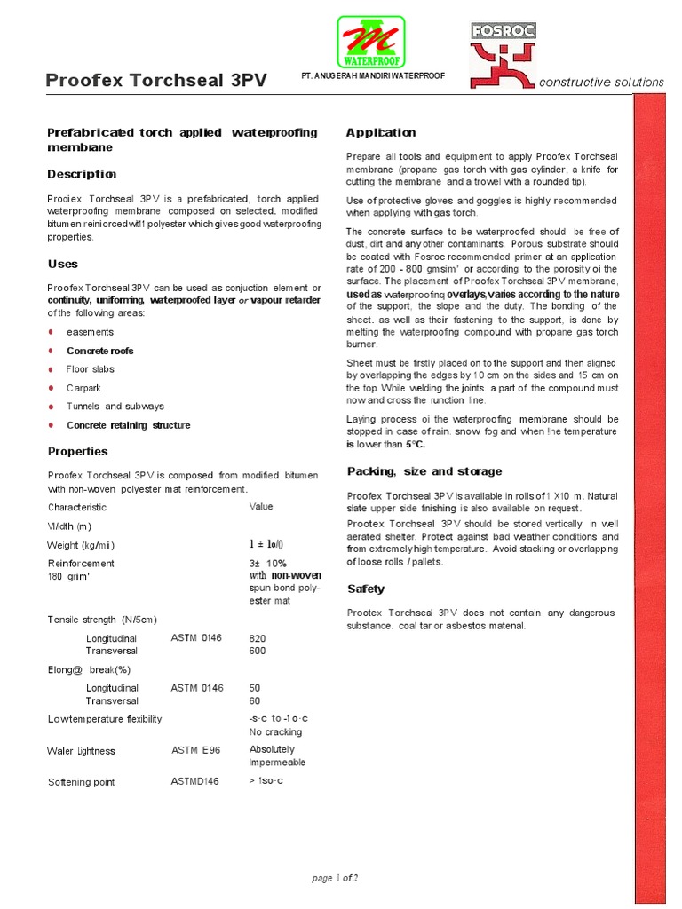E Proofex Torchseal 3PV | PDF | Applied And Interdisciplinary Physics | Building Technology
