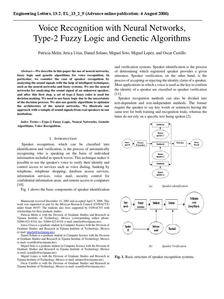 Voice Recognition With Neural Networks, Type-2 Fuzzy Logic and Genetic ...