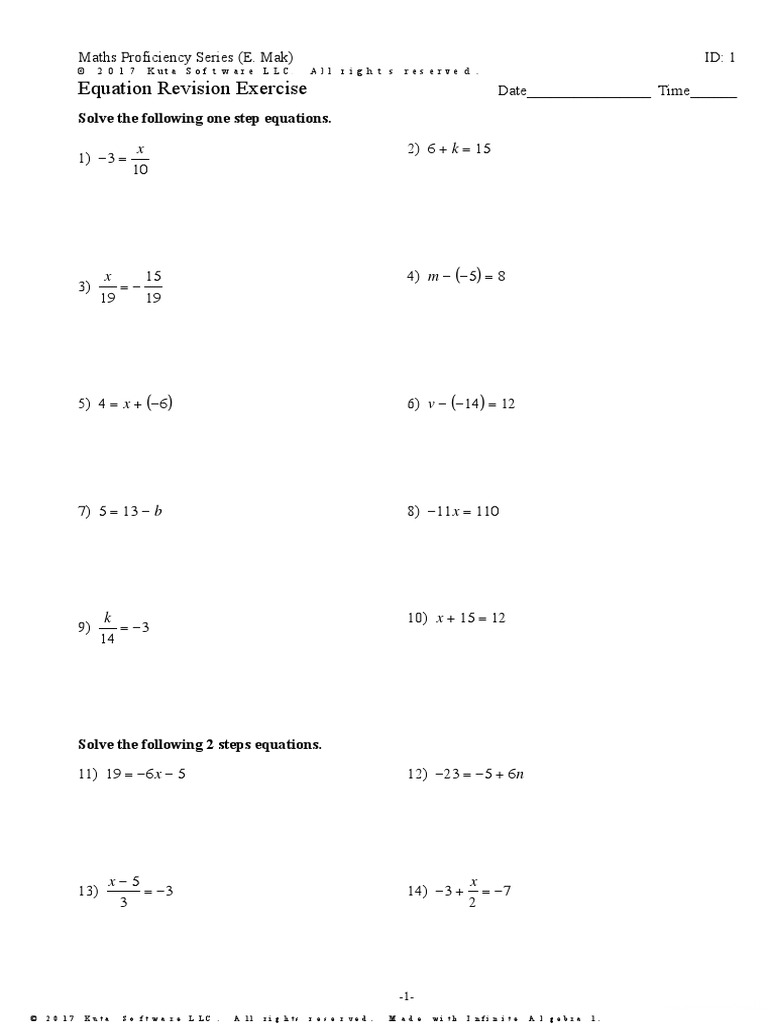 Equation Revision Exercise | PDF | Teaching Mathematics