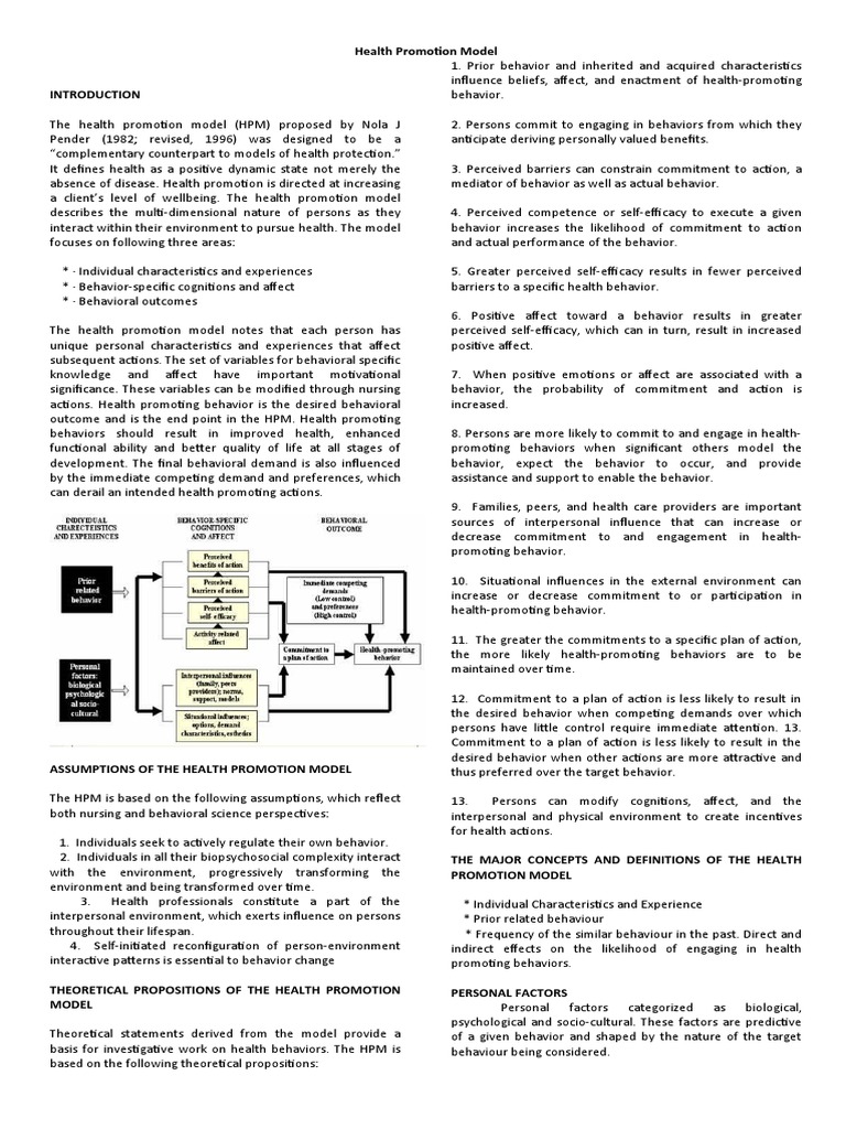 Health Promotion Model | PDF | Self Efficacy | Behavior