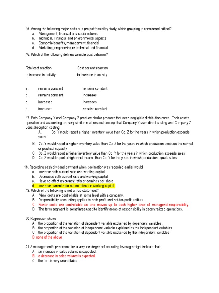 Mas 1 Questions 2 | PDF | Inventory | Working Capital