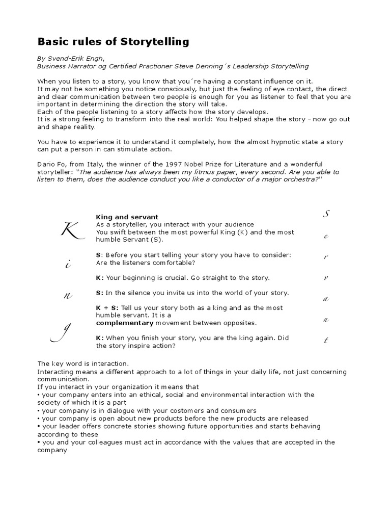 Basic Rules of Storytelling | PDF | Storytelling | Psychology