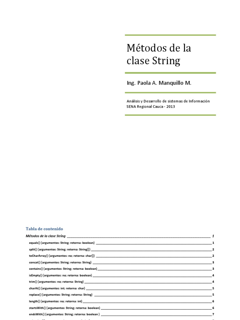 Métodos de La Clase String | PDF | Cadena (informática) | Java (lenguaje de programación)