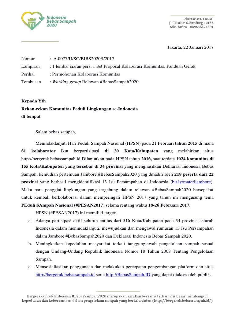Surat Dukungan Kolaborasi Komunitas Organisasi PESAN2017 Se-Indonesia ...