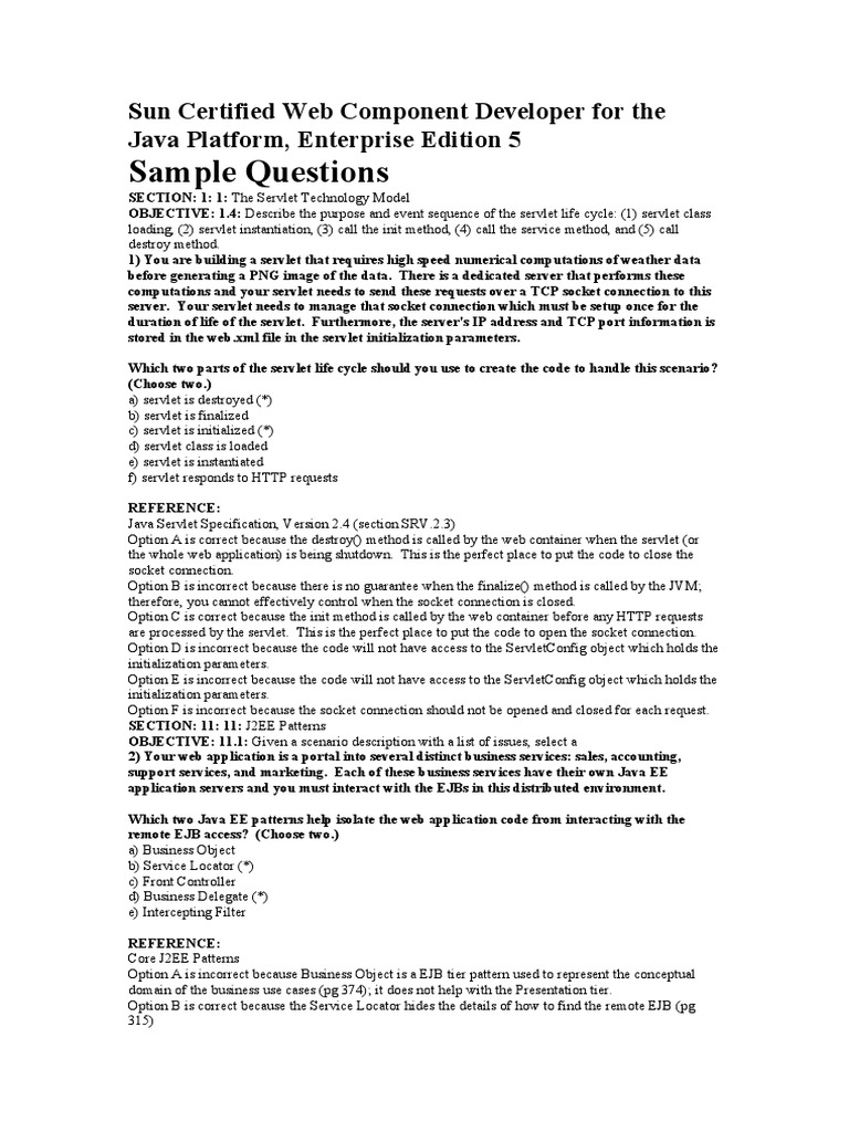 Sample Questions: Sun Certified Web Component Developer For The Java ...